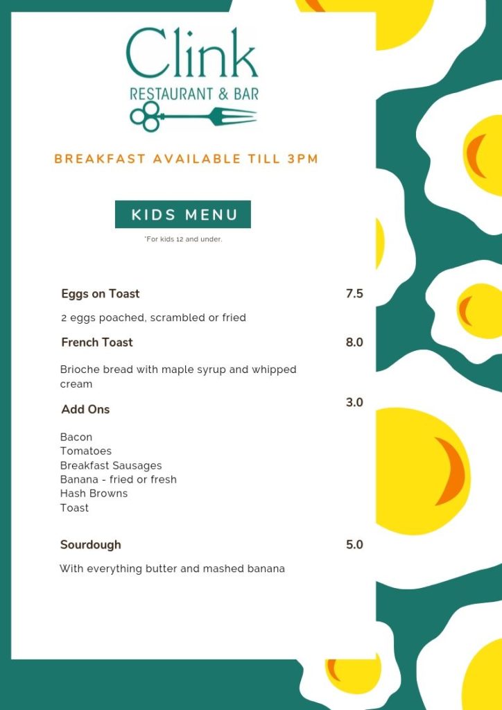 Kids Menu Clink Restaurant & Bar