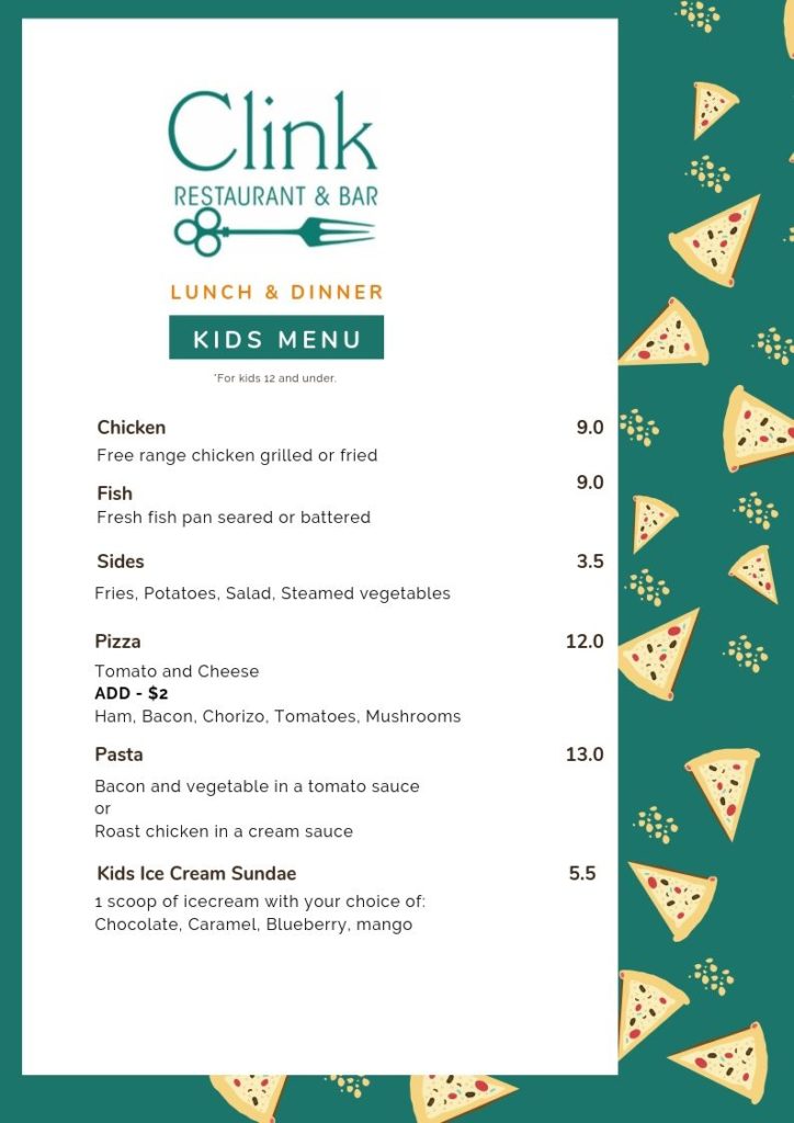 Kids Menu Clink Restaurant & Bar